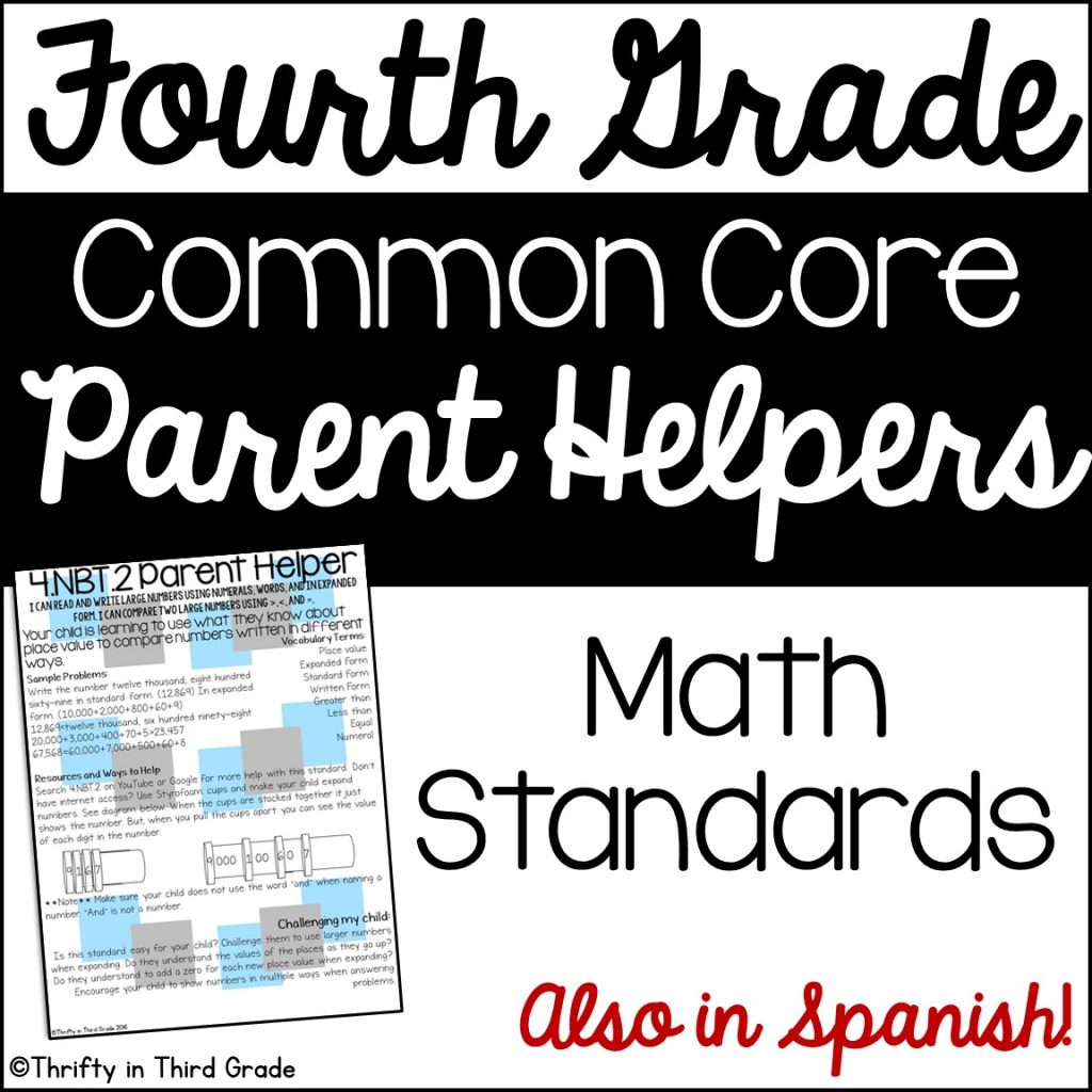 4th Grade Common Core Math Parent Helper -also in Spanish - Thrifty in ...