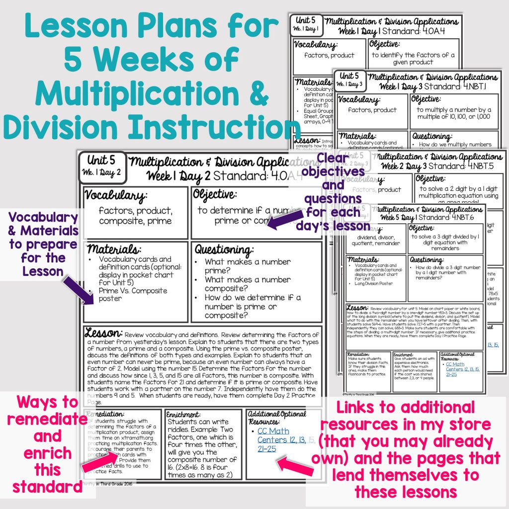 4th Grade Guided Math -Unit 5 Multiplication and Division Applications ...