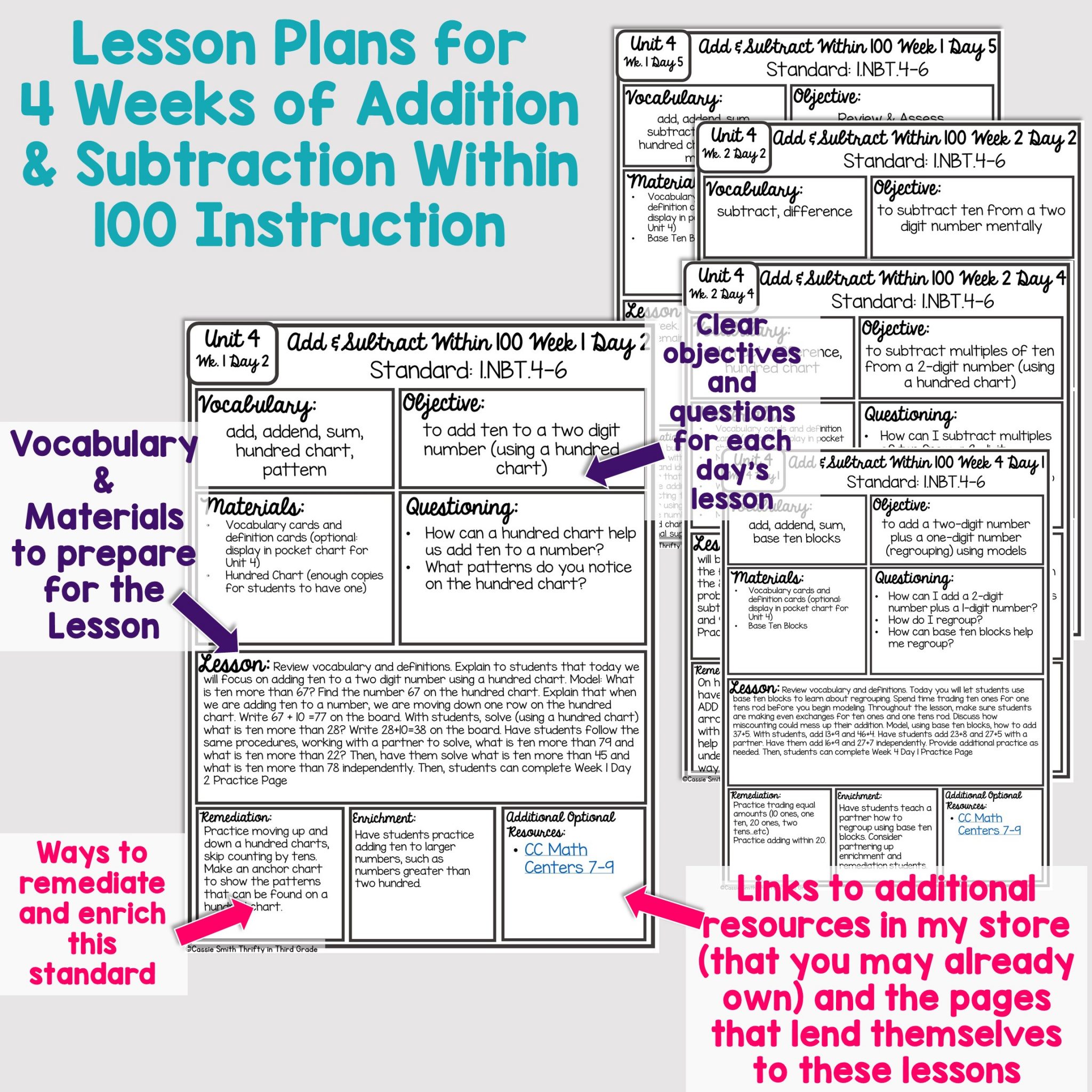 1st Grade Guided Math -Unit 4 Addition and Subtraction Within 100 ...