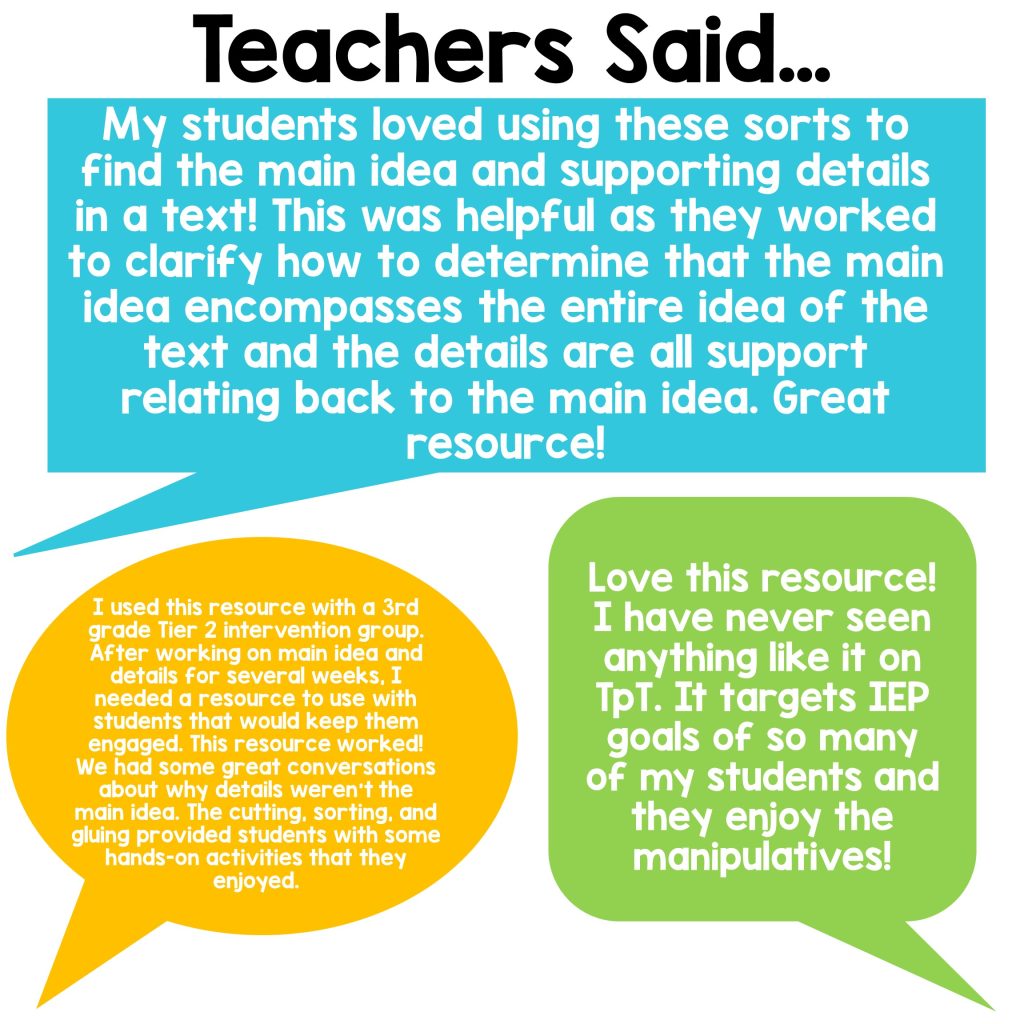 Main Idea and Details Sentence Sort BUNDLE {Using Higher Order Thinking ...