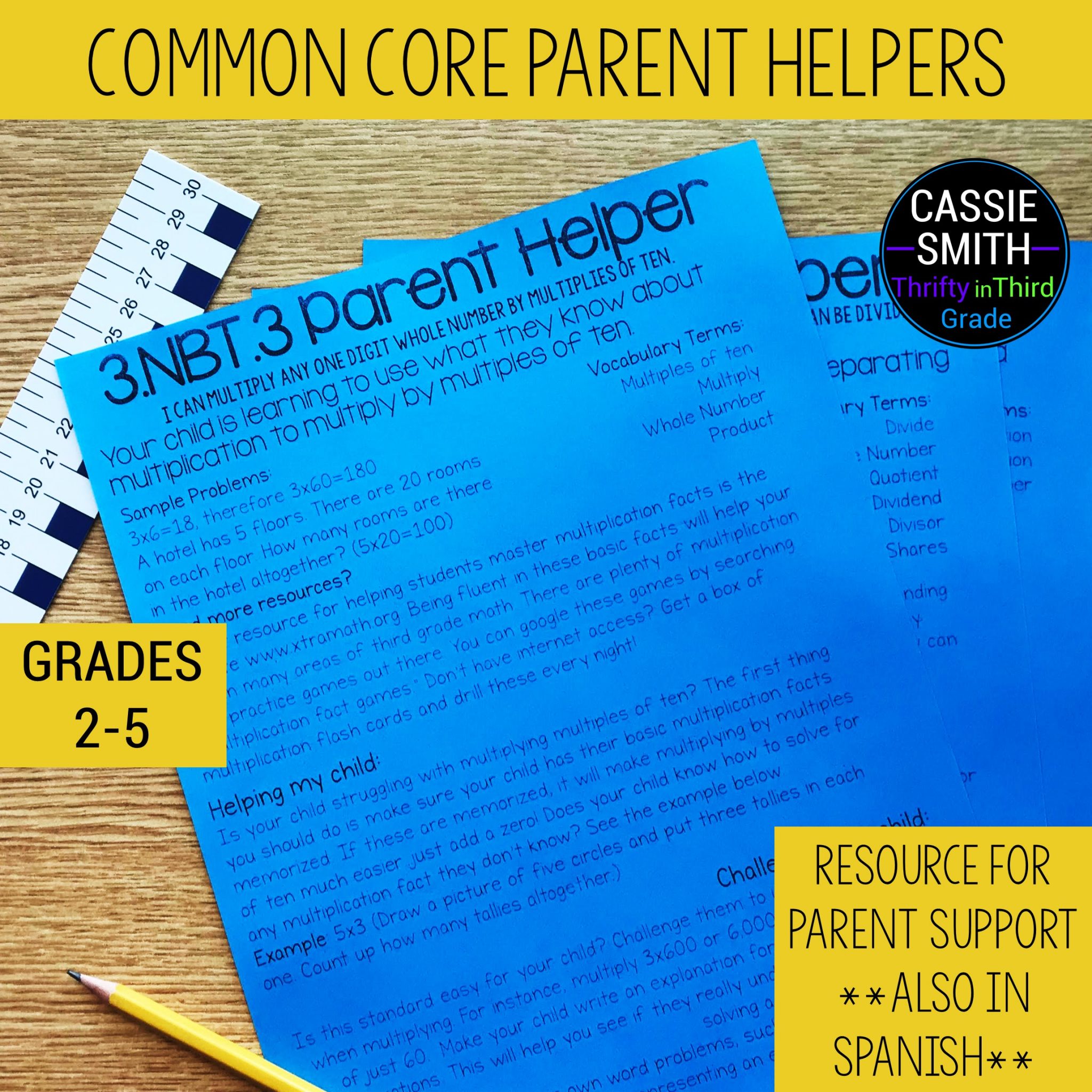 Common Core Parent Handouts for Grades 2-5 - Thrifty in Third Grade