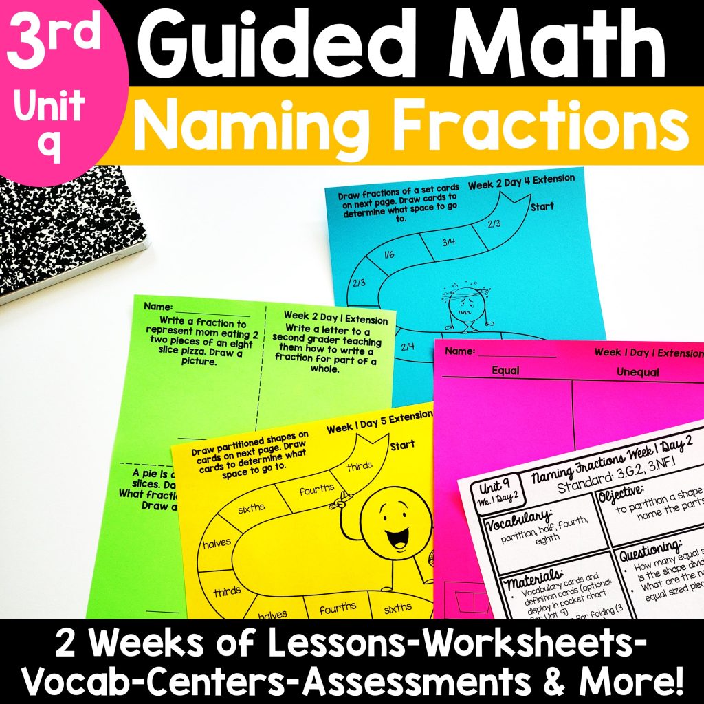 3rd Grade Guided Math -Unit 9 Naming Fractions - Thrifty in Third Grade