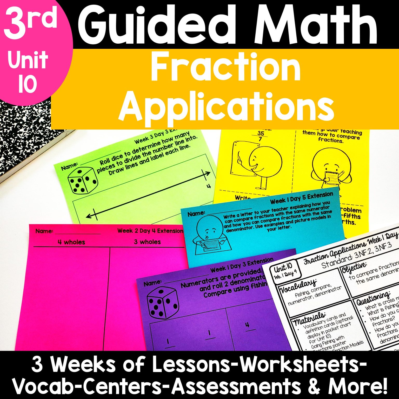 3rd Grade Guided Math -Unit 10 Fractions Applications - Thrifty in ...