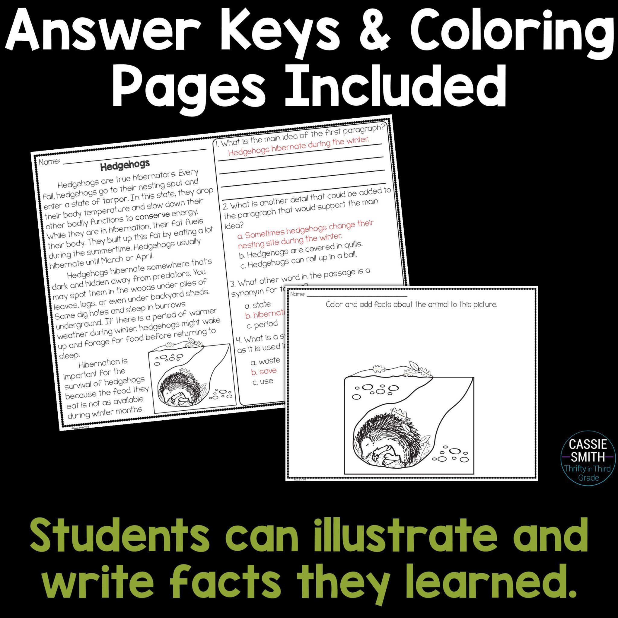 Hibernation Reading Passages - Main Idea and Details and Context Clues ...