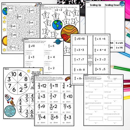 5th Grade Multiplication as Scaling Worksheets Activities Fraction ...