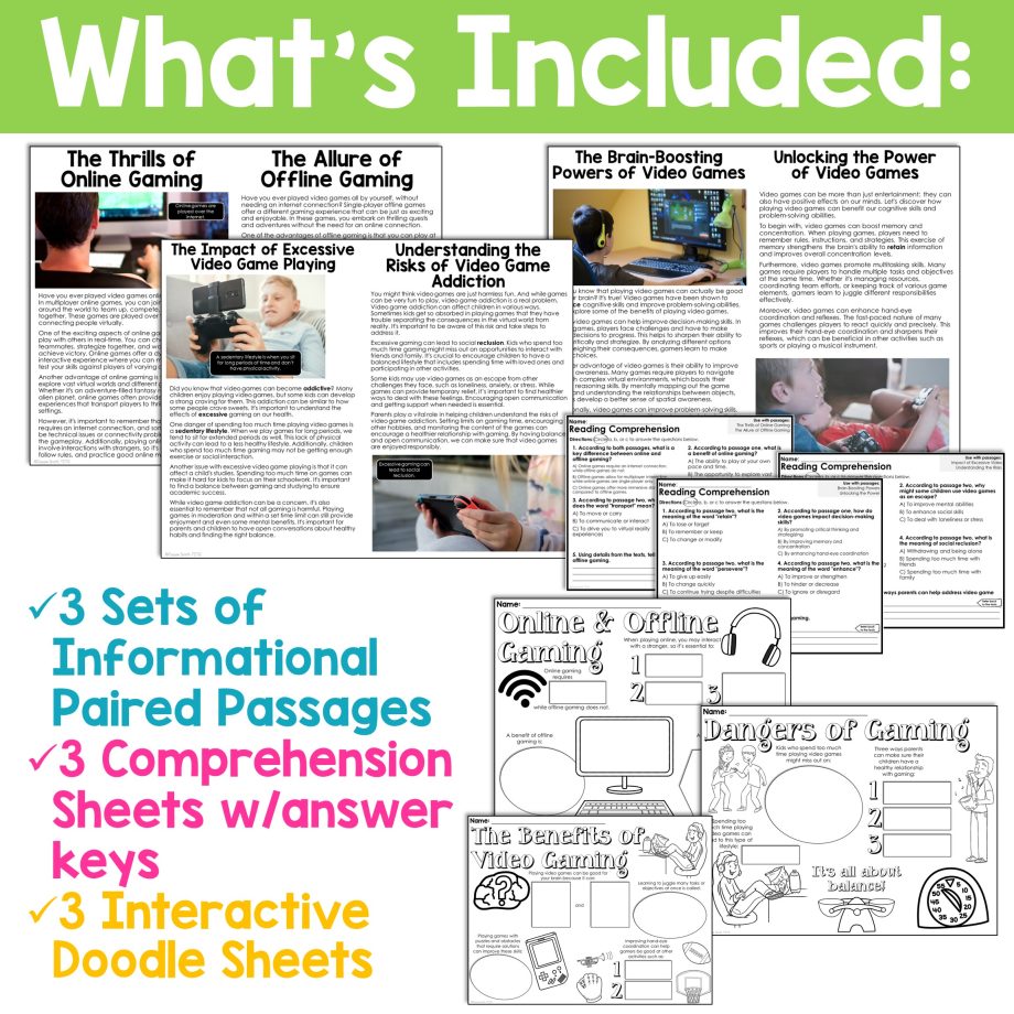 Video Game Paired Passages Compare Contrast Paired Texts Doodle Sheets ...