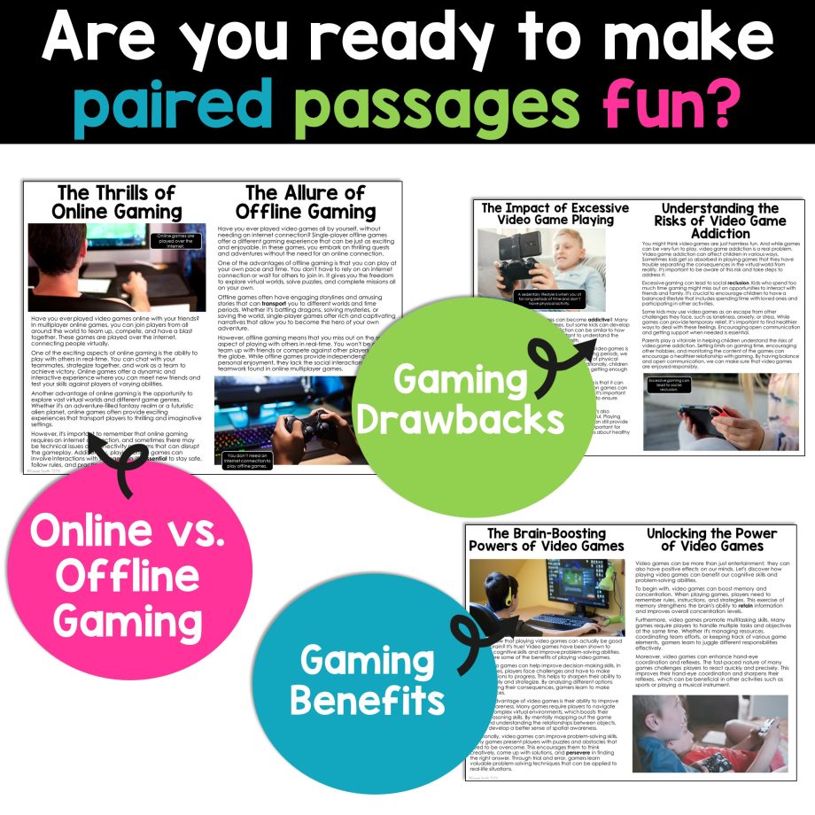 Video Game Paired Passages Compare Contrast Paired Texts Doodle Sheets ...