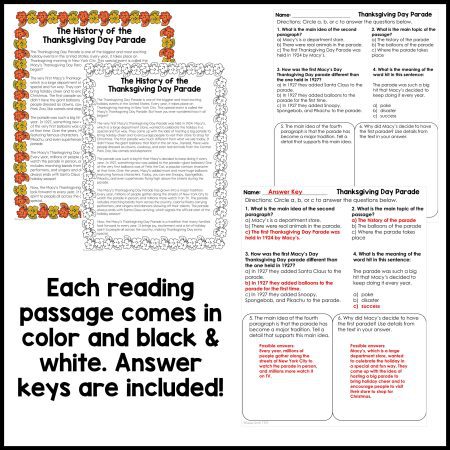 Thanksgiving ELA Worksheets Reading Comprehension Writing Prompts ...