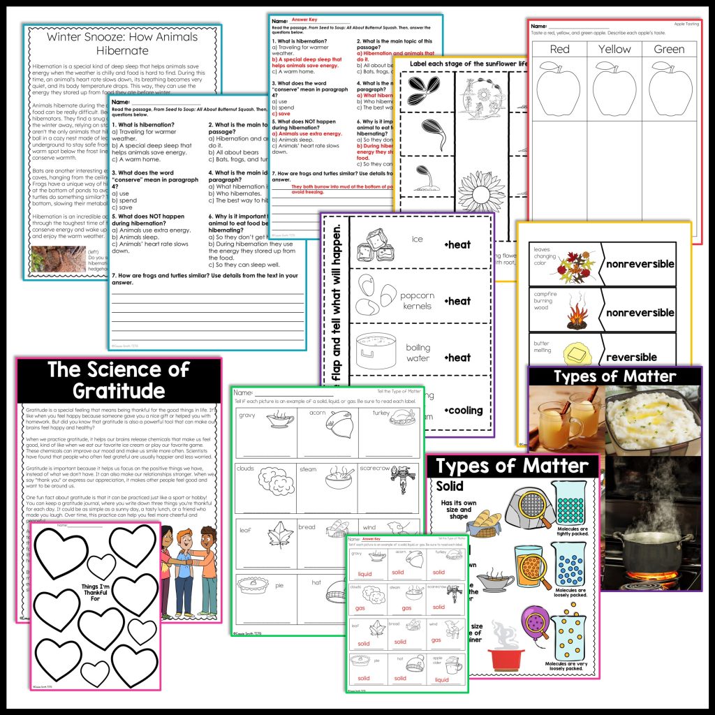 Thanksgiving Science Worksheets No Prep Acitivities - Thrifty in Third ...